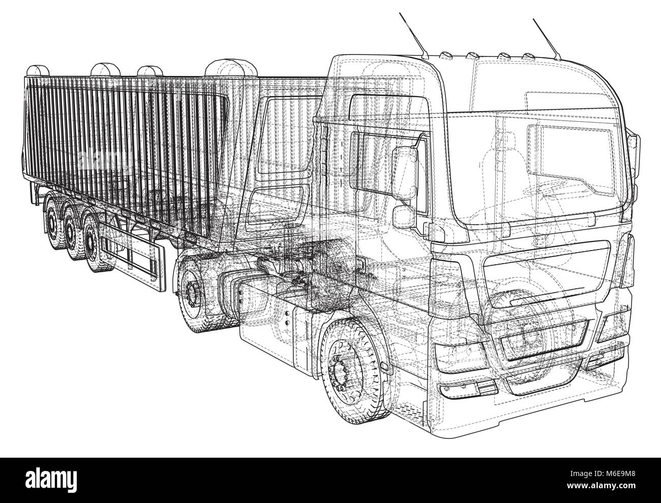 Dump truck vector illustration. Isolated white tipper lorry. Tracing ...