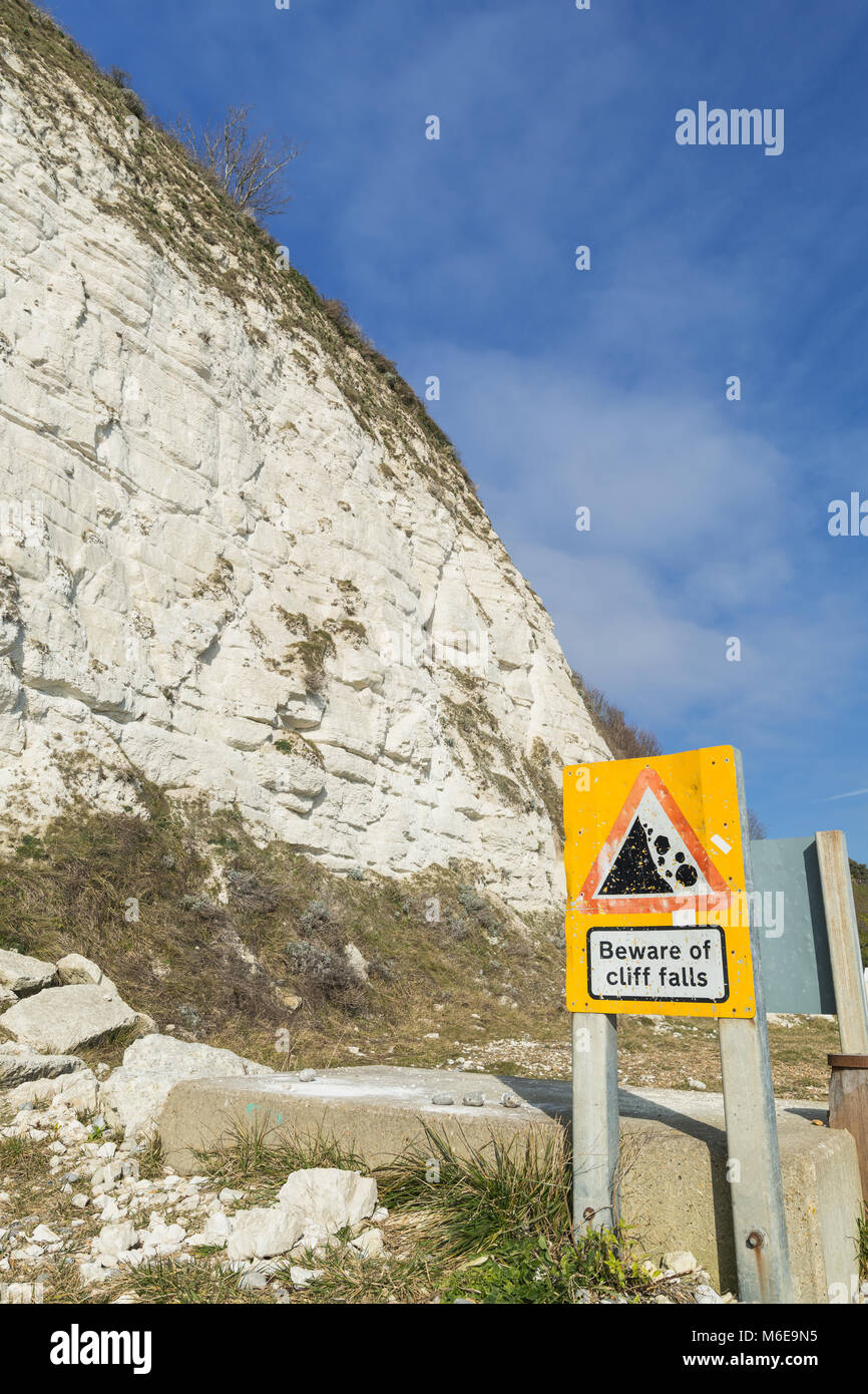Beware Cliff of falls at Holywell, Eastbourne Stock Photo - Alamy