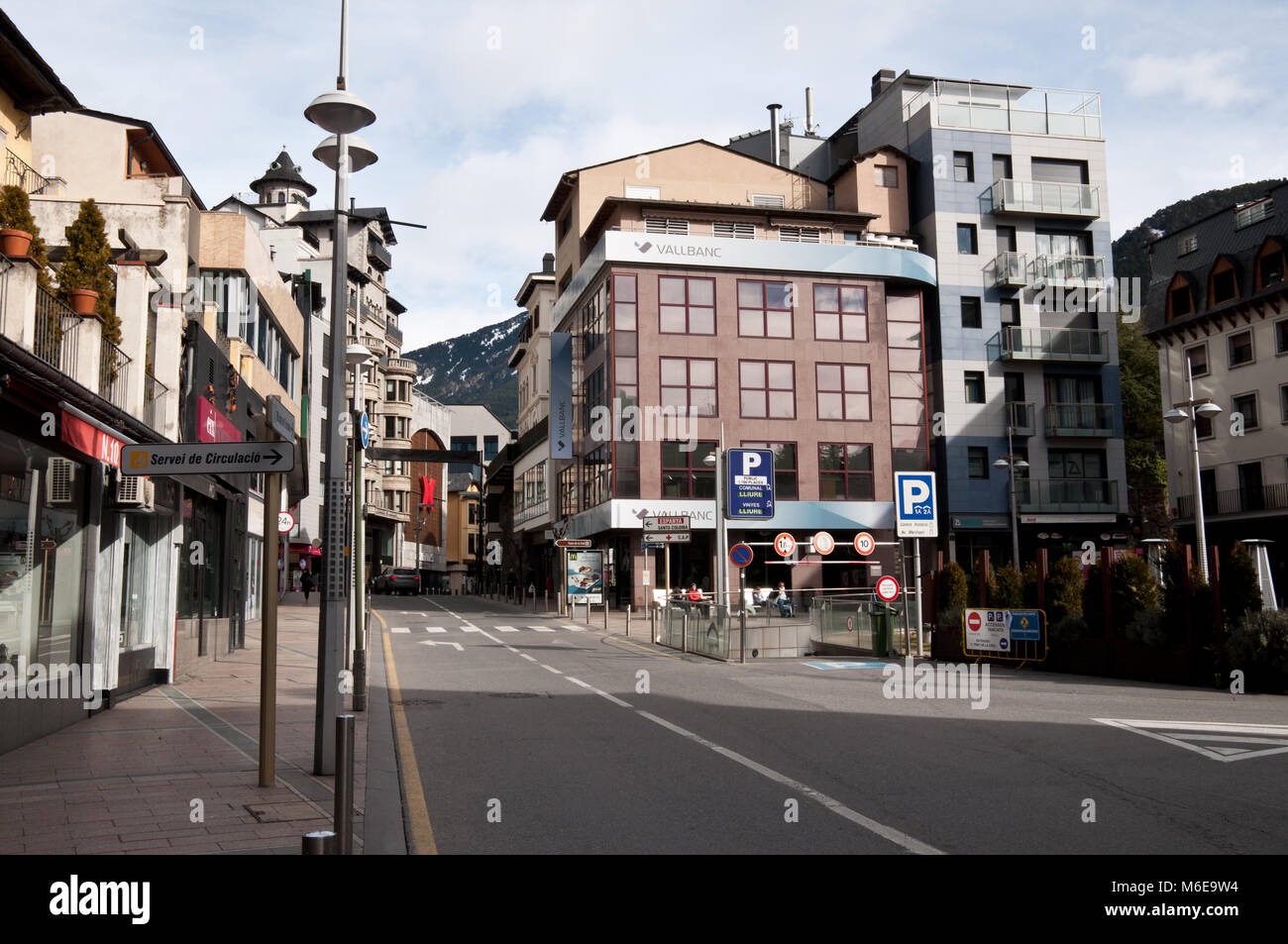 Stone wall buildings in Andorra la Vella, Andorra Stock Photo - Alamy