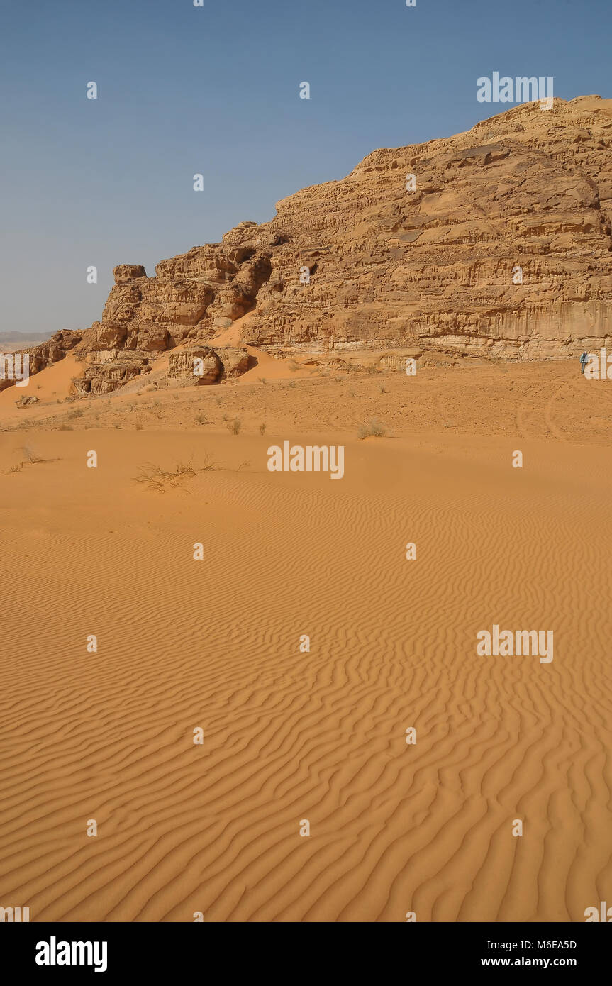 A view of the desert in Jordan with large sand dunes taken in Rahma ...
