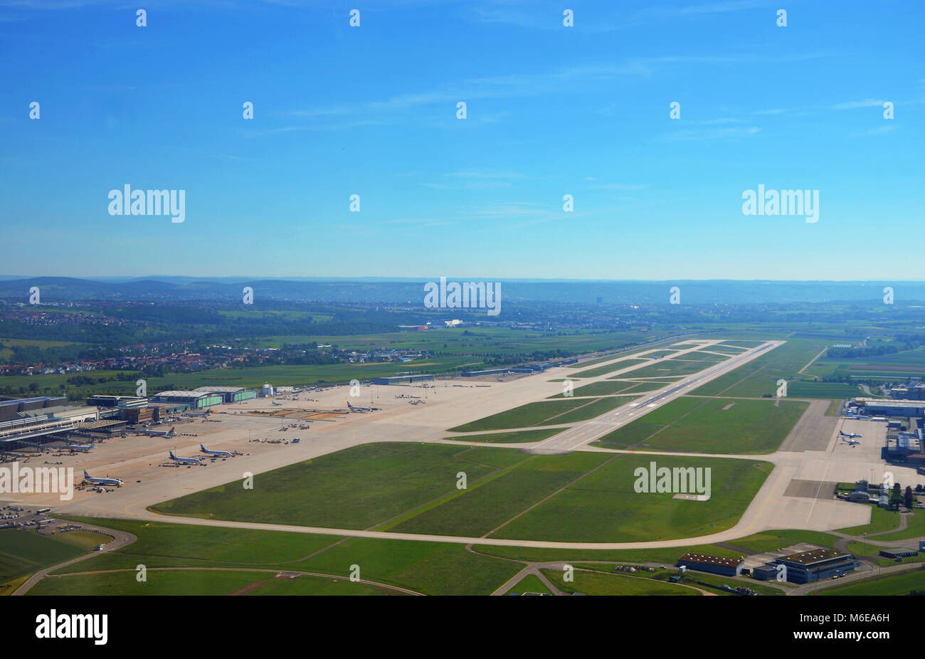 Stuttgart, Germany - June 11, 2017: Aerial view of Stuttgart area and ...
