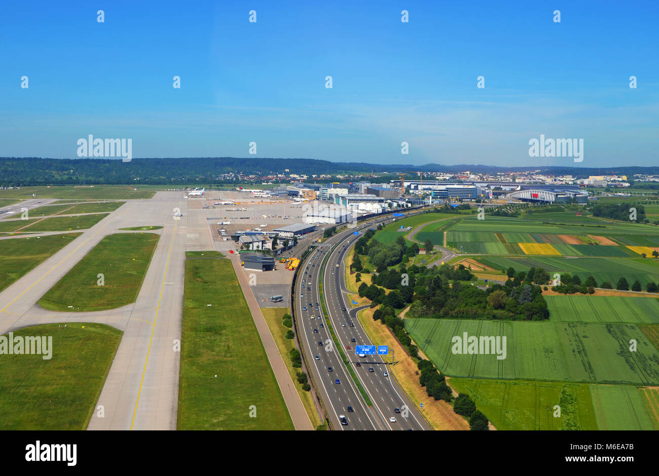 Stuttgart, Germany - June 11, 2017: Aerial view of Stuttgart area and ...