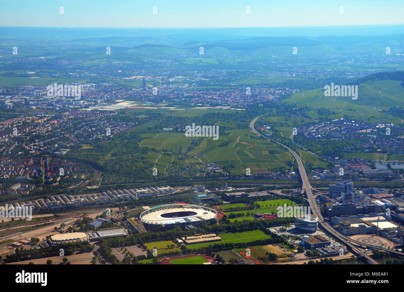 Stuttgart, Germany - June 11, 2017: Closer Aerial view of Stuttgart ...