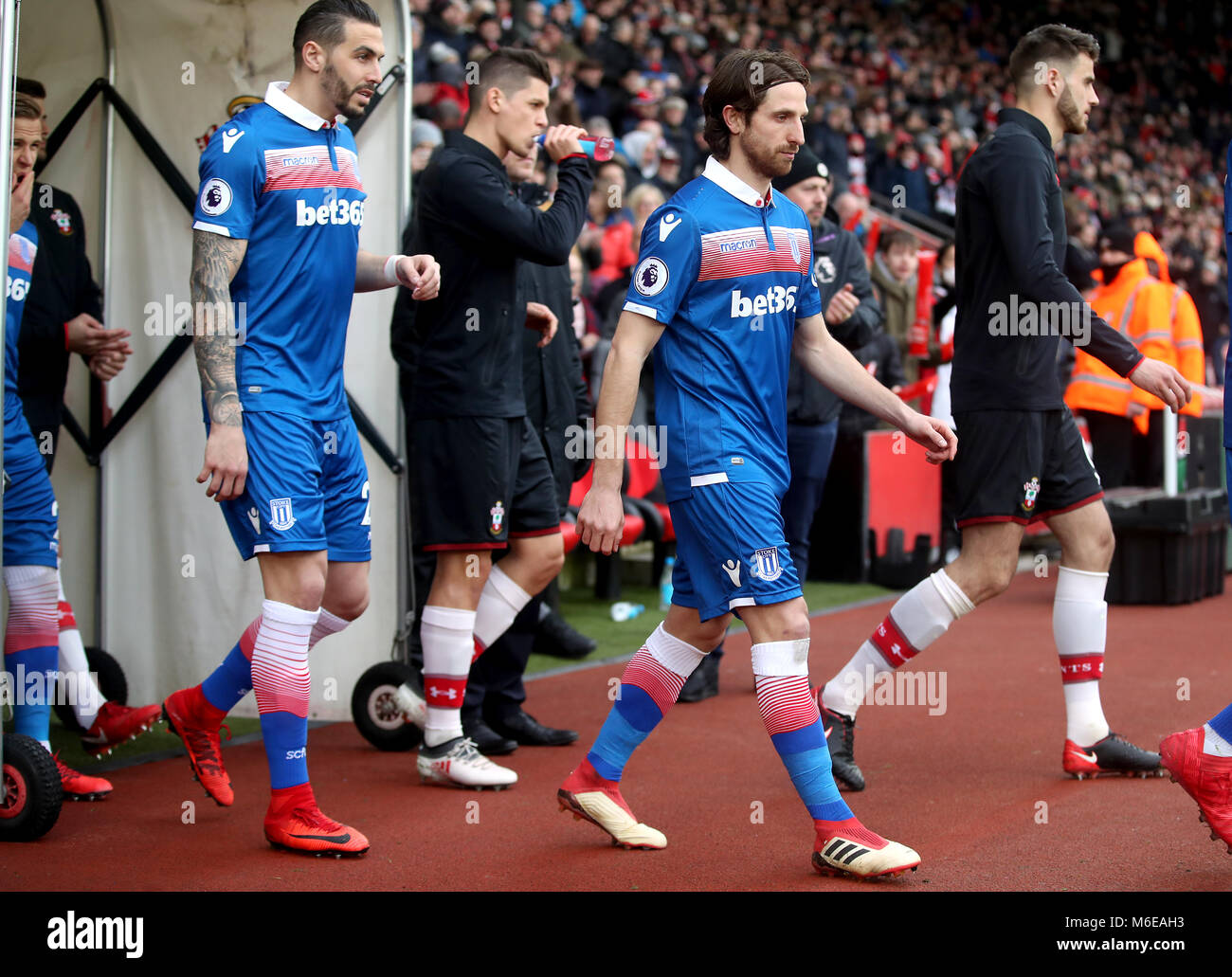 Stoke City players walk on to the pitch during the Premier League match ...