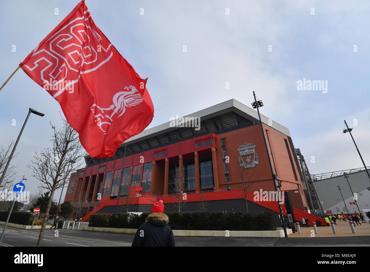 A general exterior view of Anfield during the Premier League match at ...