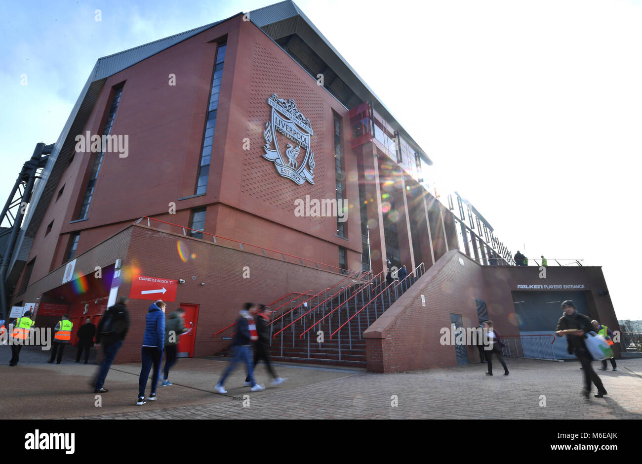A general exterior view of Anfield during the Premier League match at ...