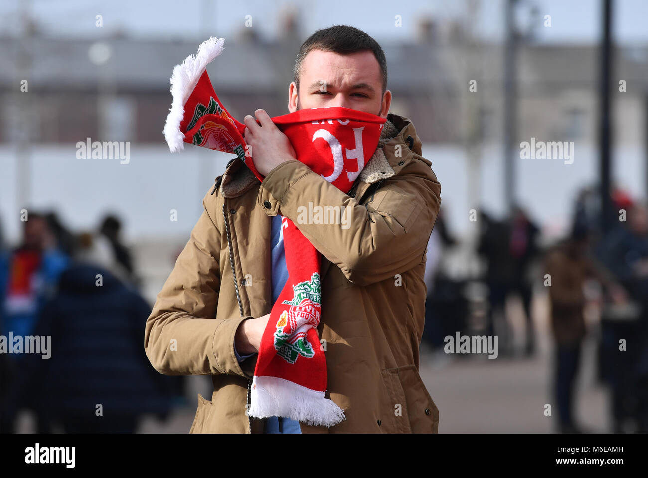 A fan at Anfield during the Premier League match at Anfield, Liverpool ...