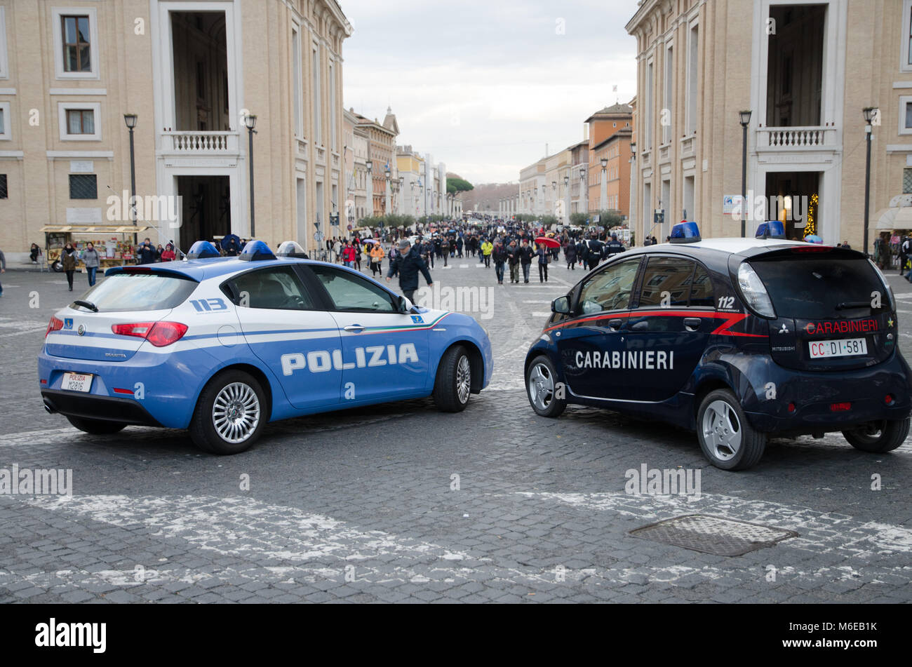 Rome Italy. 26 December 2017. Italian police cars in Piazza San Pietro ...