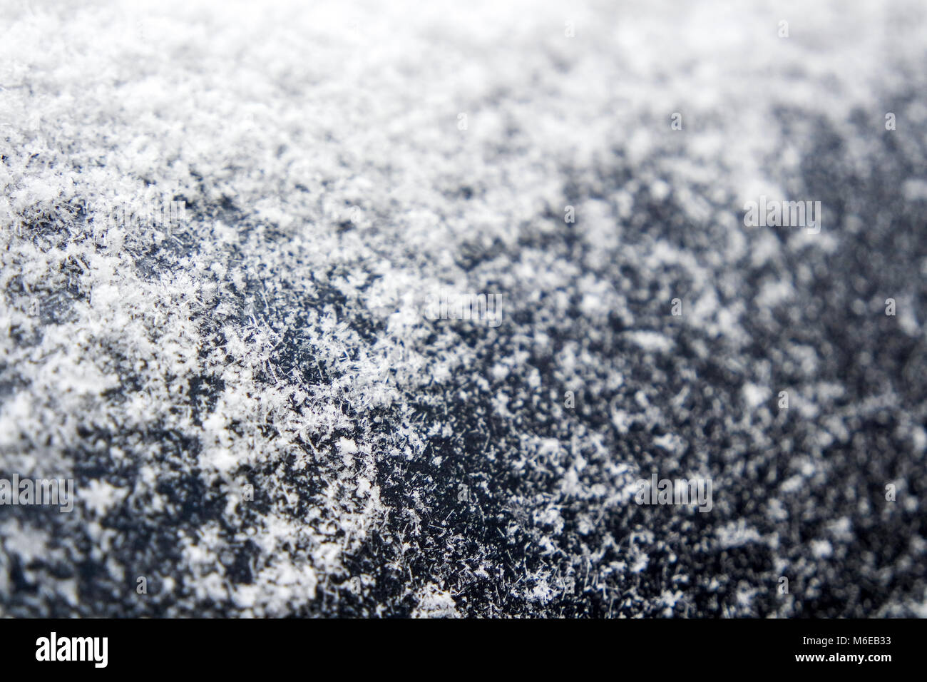 Snow and Ice background. Textured close up of snow on a car. Dangerous ...