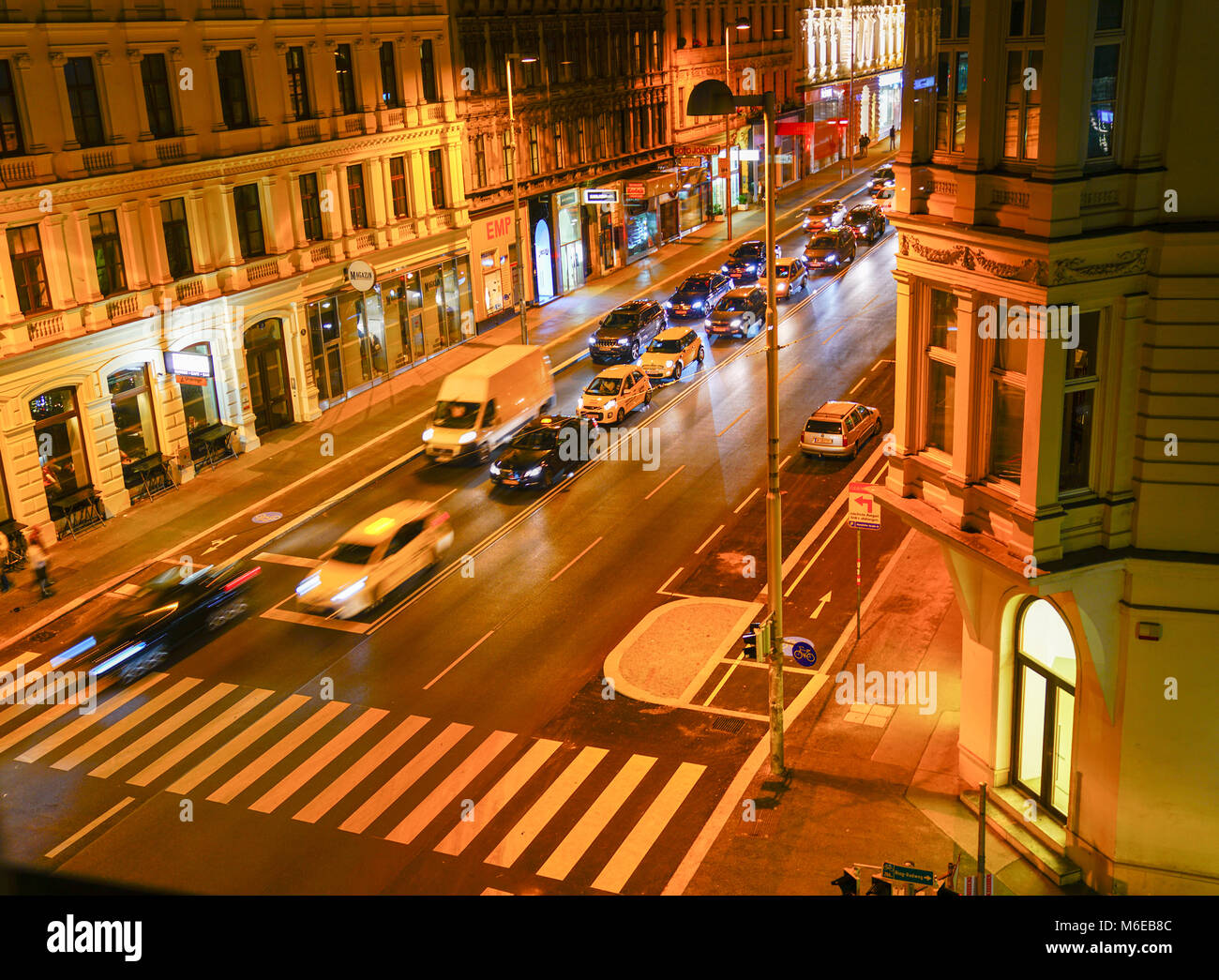 VIENNA,AUSTRIA - SEPTEMBER 3 2017; Night street scene from high point ...