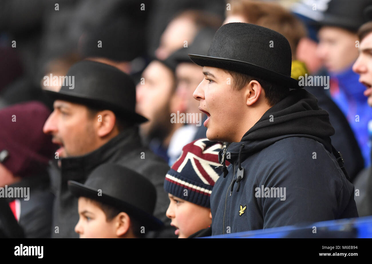 A Preston North End fan wears a bowler hat during the Sky Bet ...