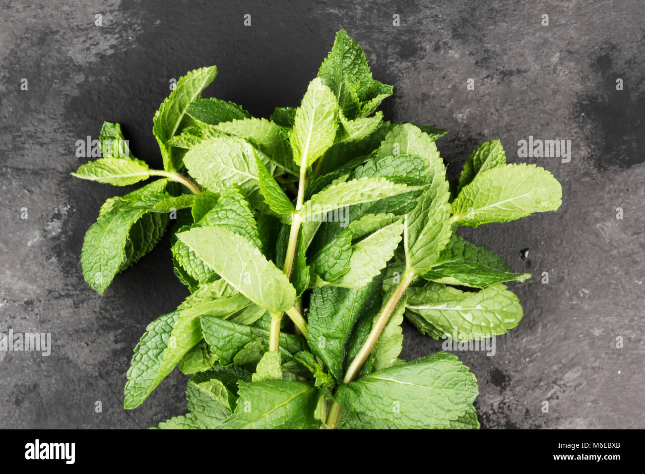 Bunch fresh mints on a dark background. Top view. Food background Stock ...