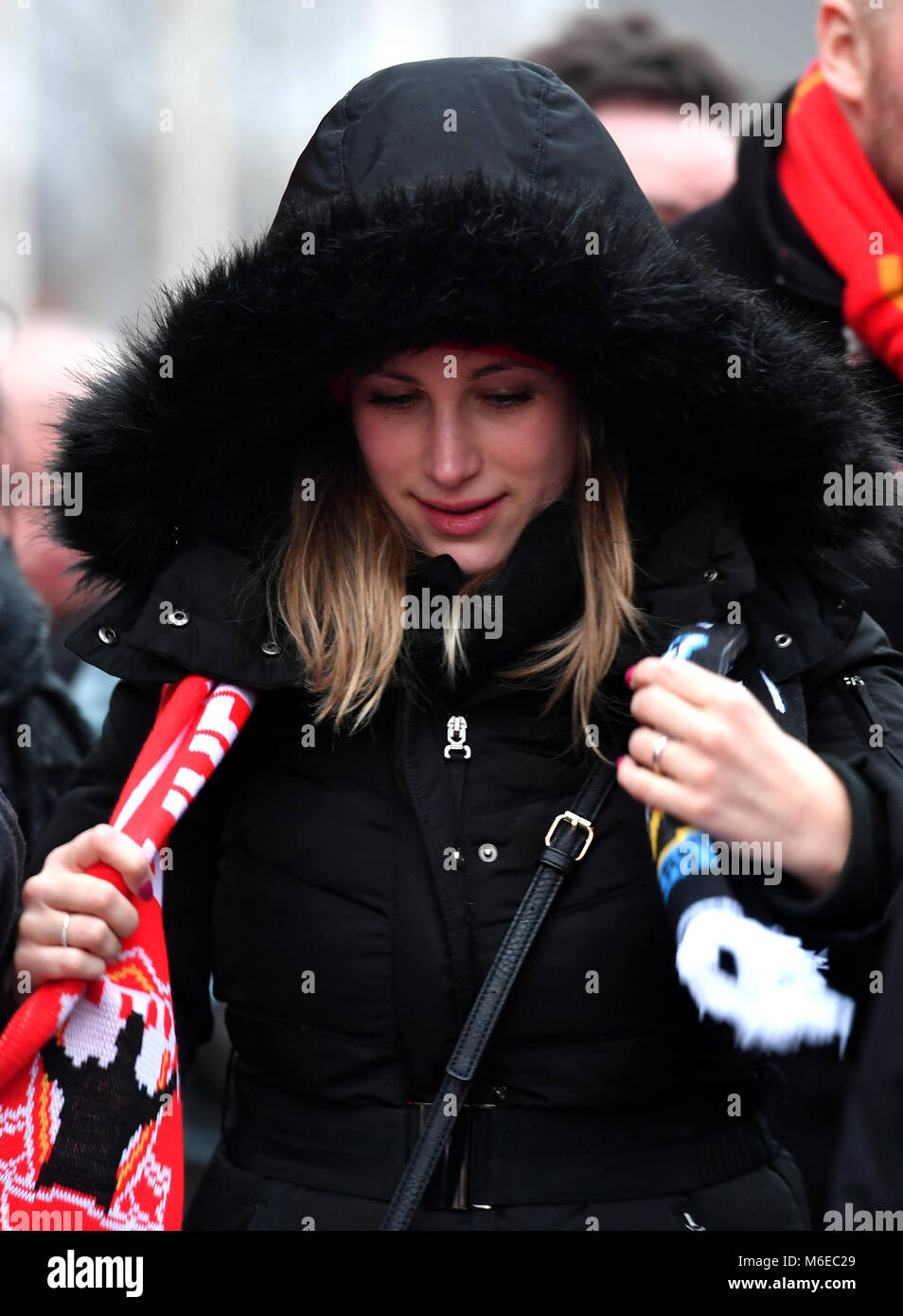 A fan in a half-and-half scarf during the Premier League match at ...