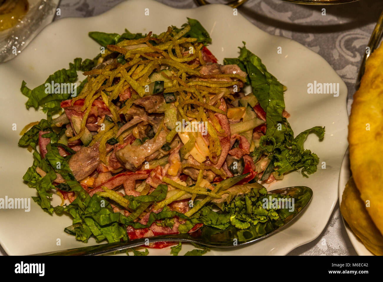 Meat salad part of banquet. Almaty, Kazakhstan, Central Asia Stock ...