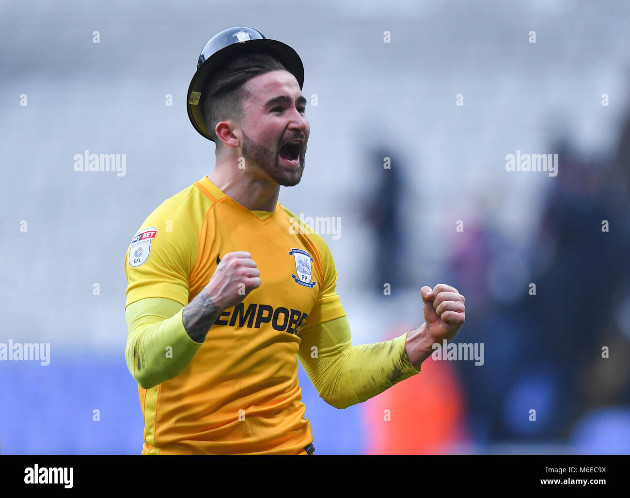 Preston north ends sean maguire celebrates victory wearing hi-res stock ...