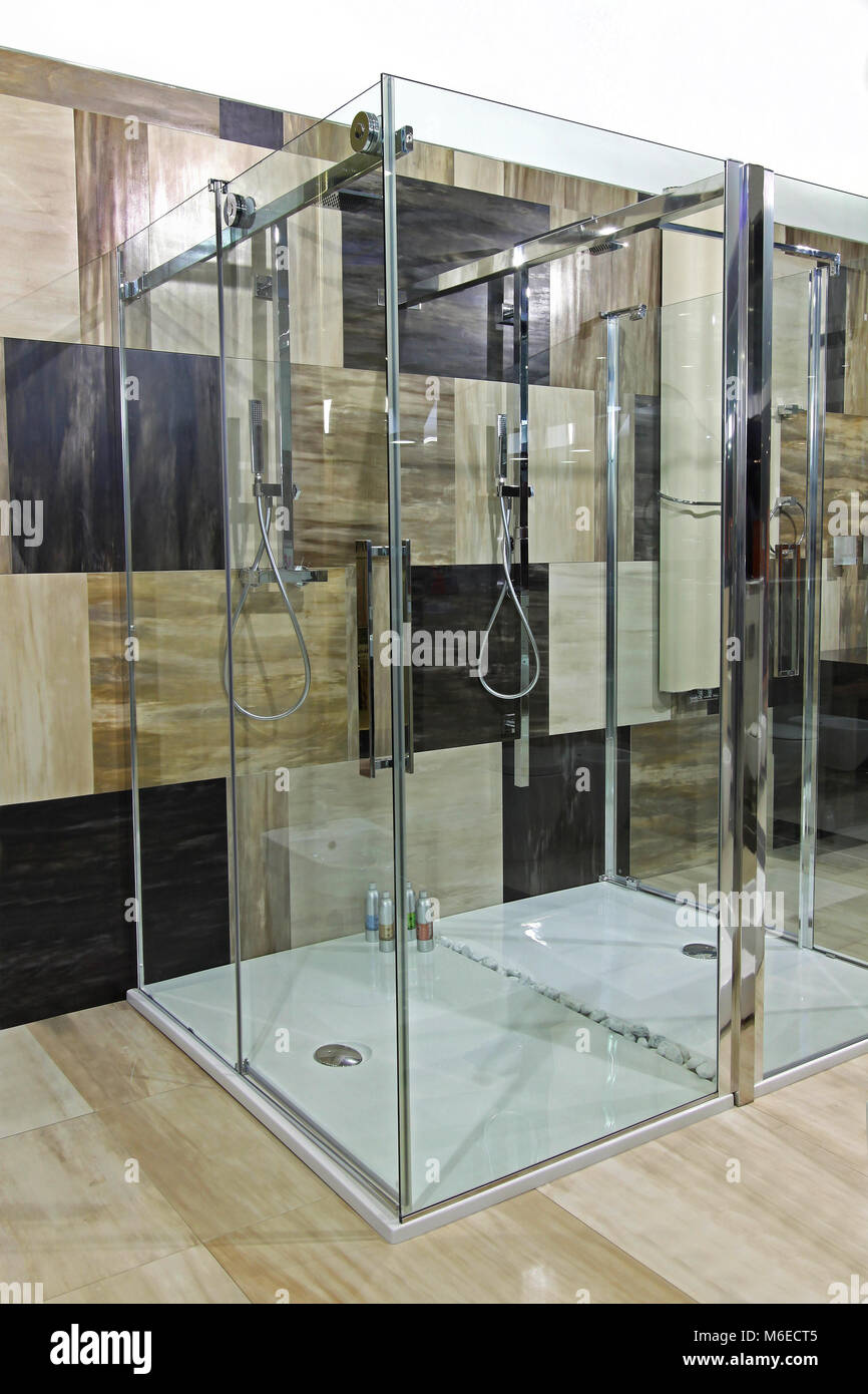 Modern bathroom interior with collage marble tiles Stock Photo - Alamy