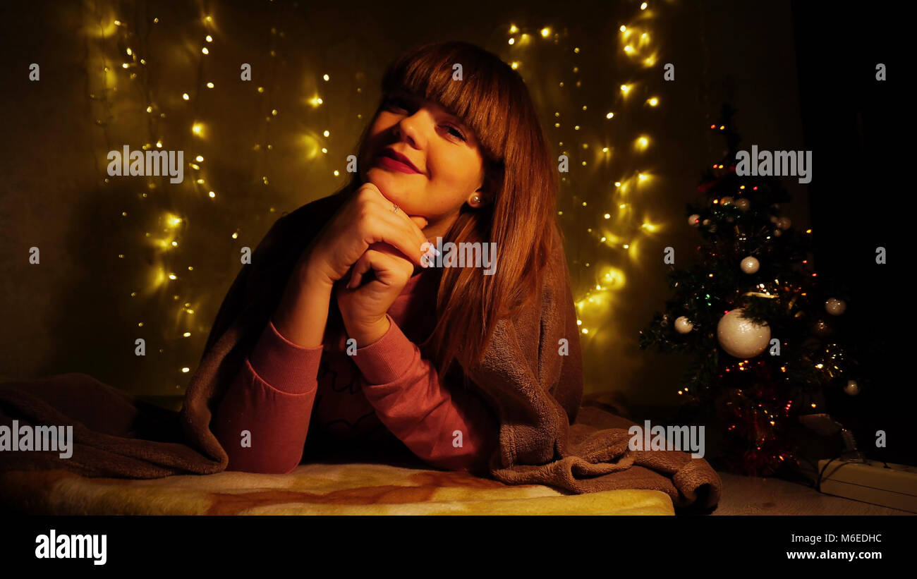 Dreaming lady on New Year Eve Stock Photo - Alamy