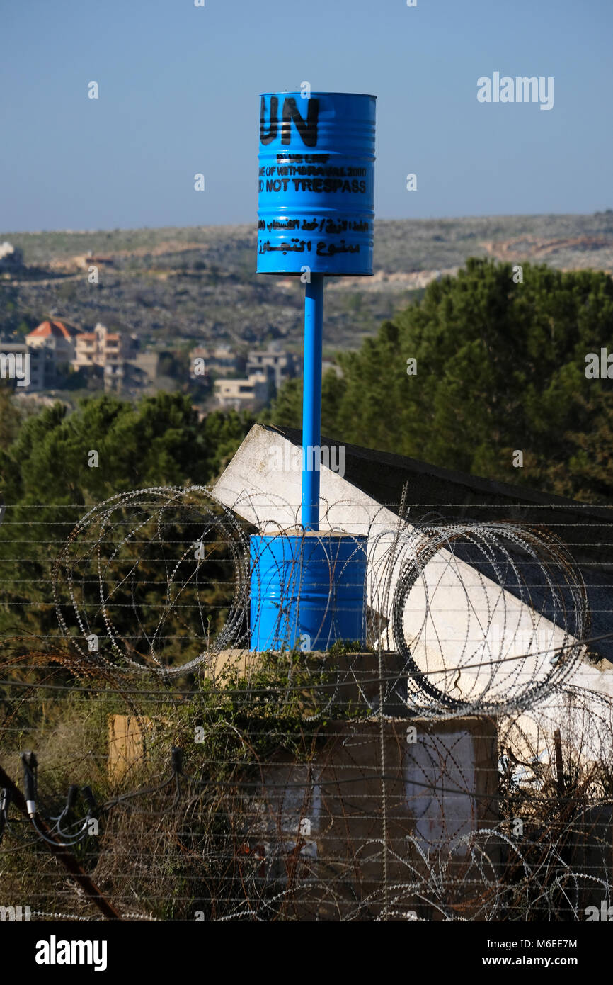 A blue marking of the UNIFIL( United Nations Interim Force in Lebanon ...