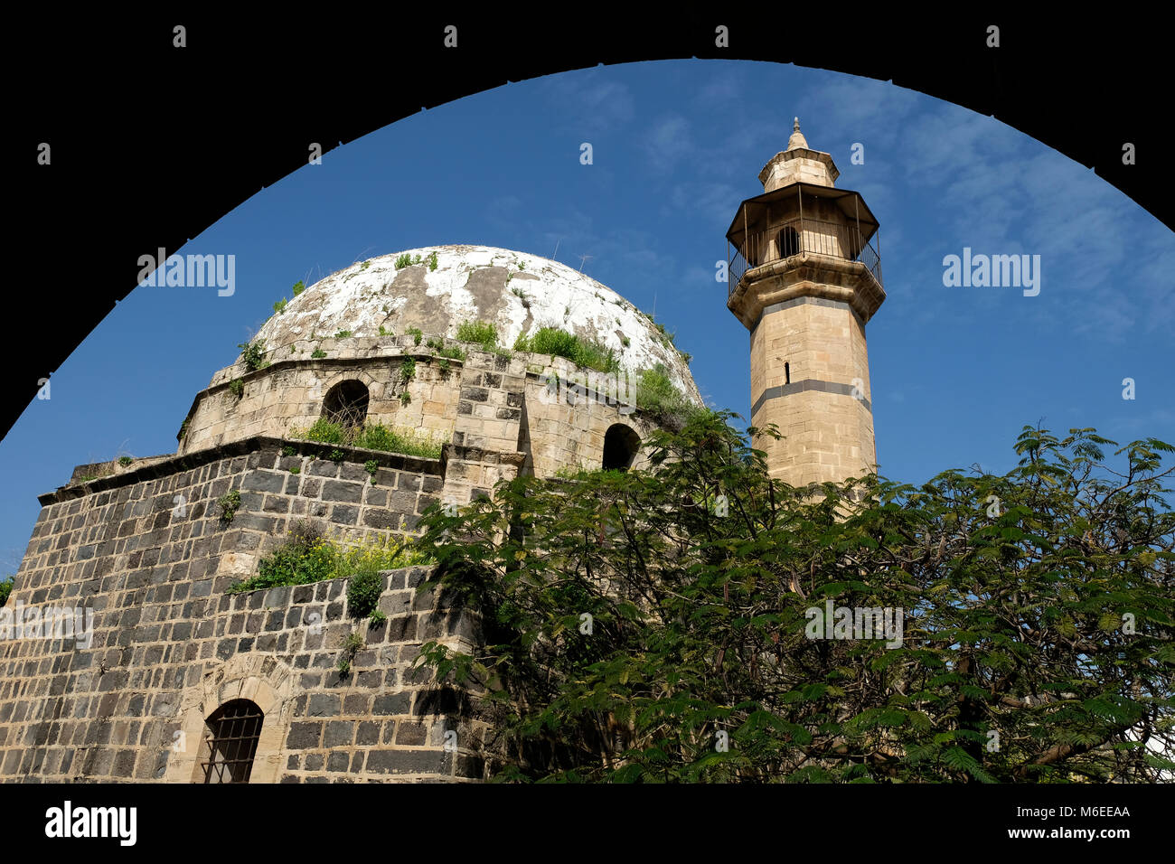 View of Al Omari mosque built by Daher al-Omar in the 1743 with black ...