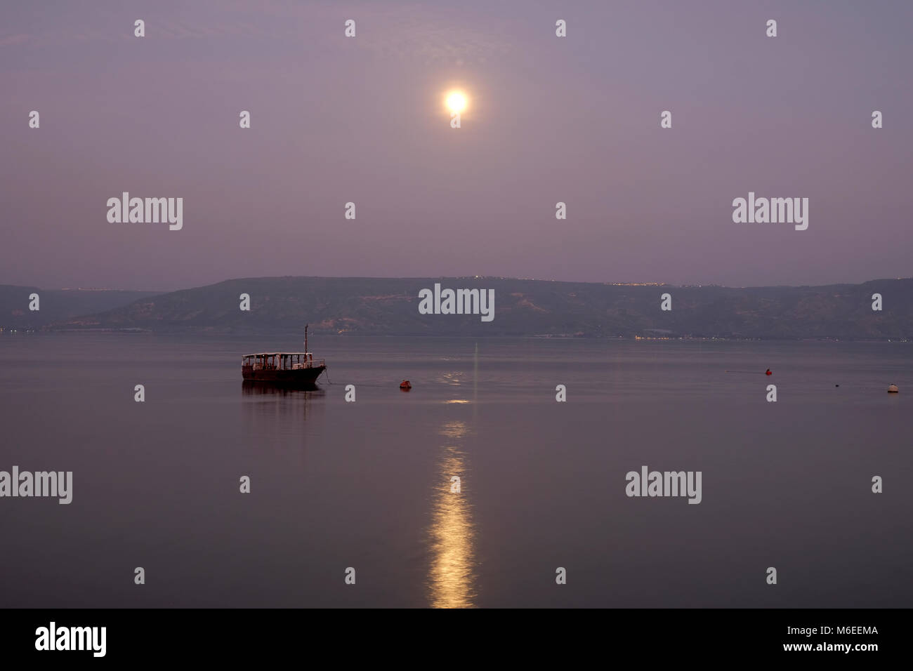 Full moon shines over the Sea of Galilee northern Israel Stock Photo ...