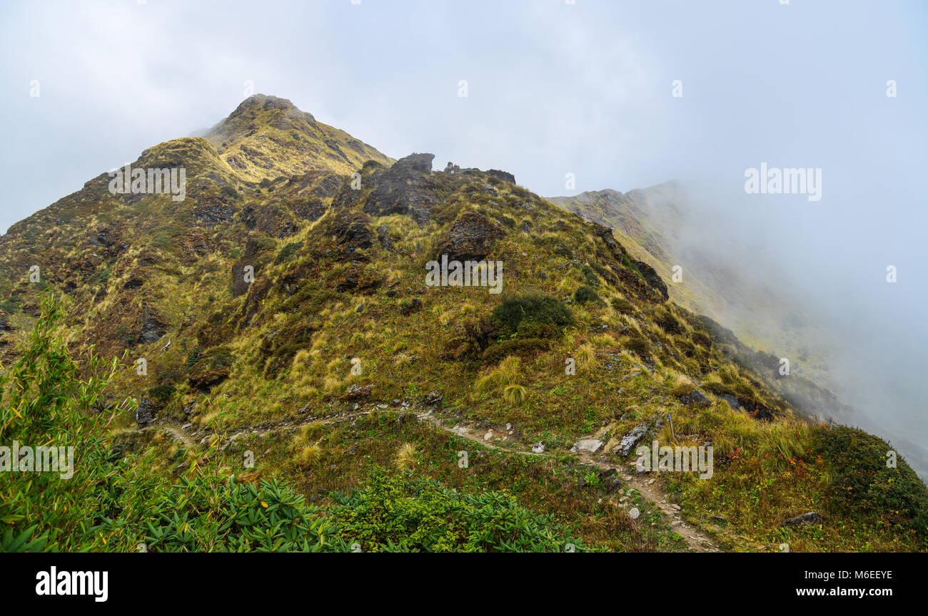 Annapurna trekking trail on mountain at misty day in Nepal Stock Photo ...