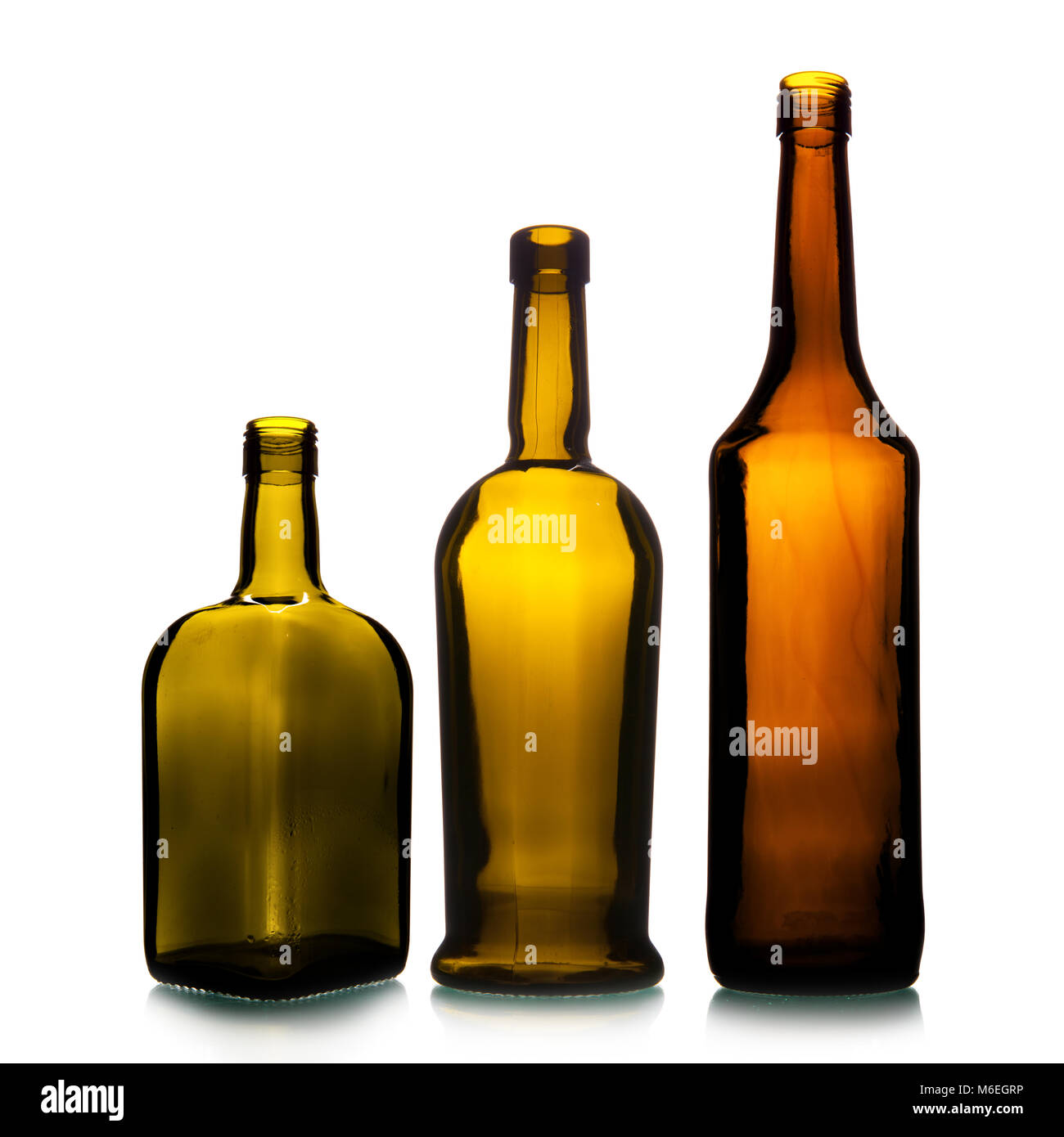 Empty wine bottles in a row isolated over the white background Stock ...