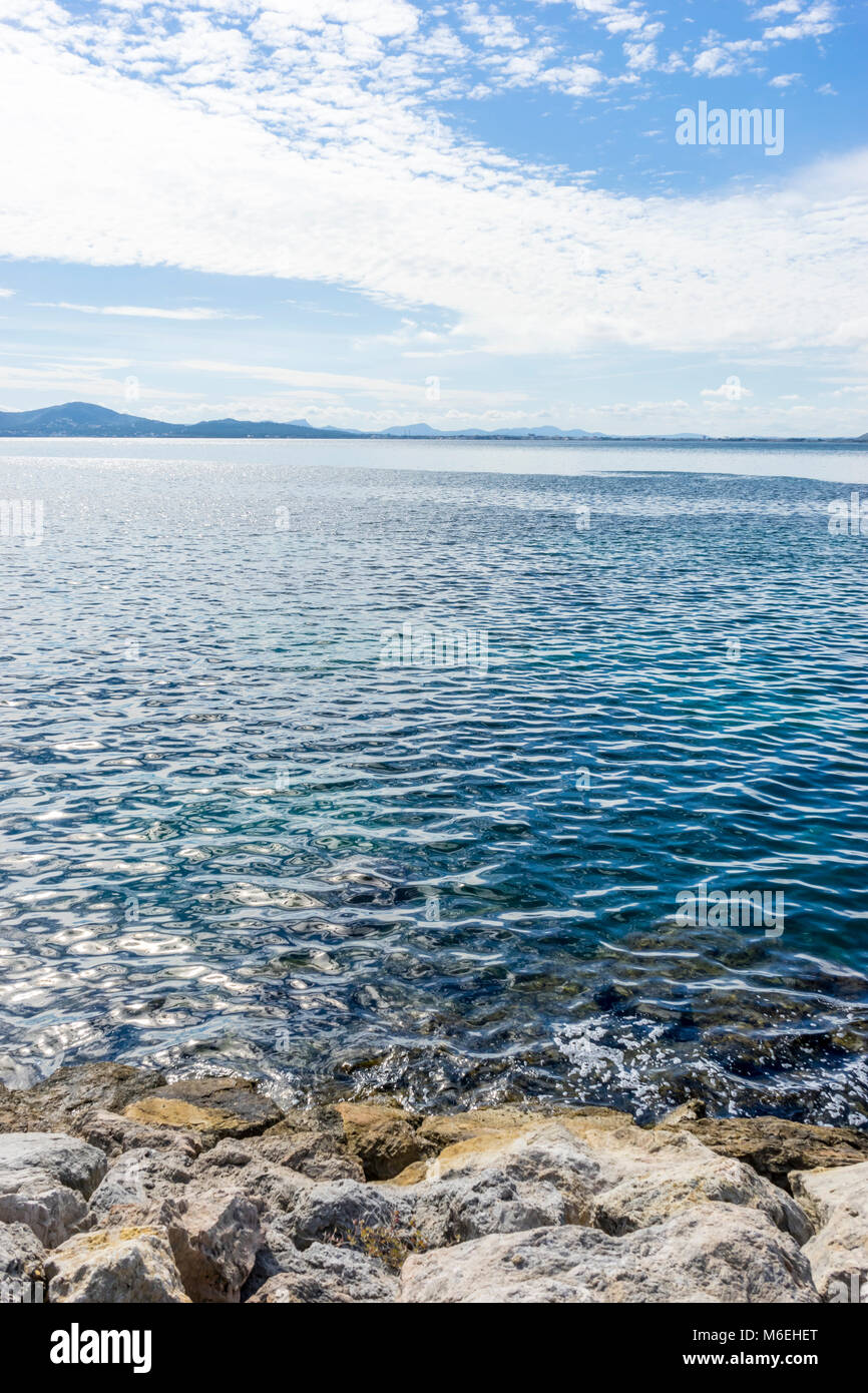 Mallorca beach with stormy sky, seashore without people Stock Photo - Alamy