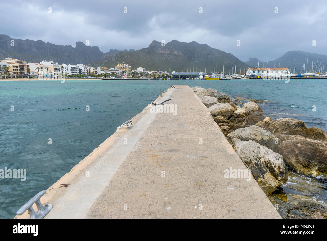 Mallorca beach with stormy sky, seashore without people Stock Photo - Alamy
