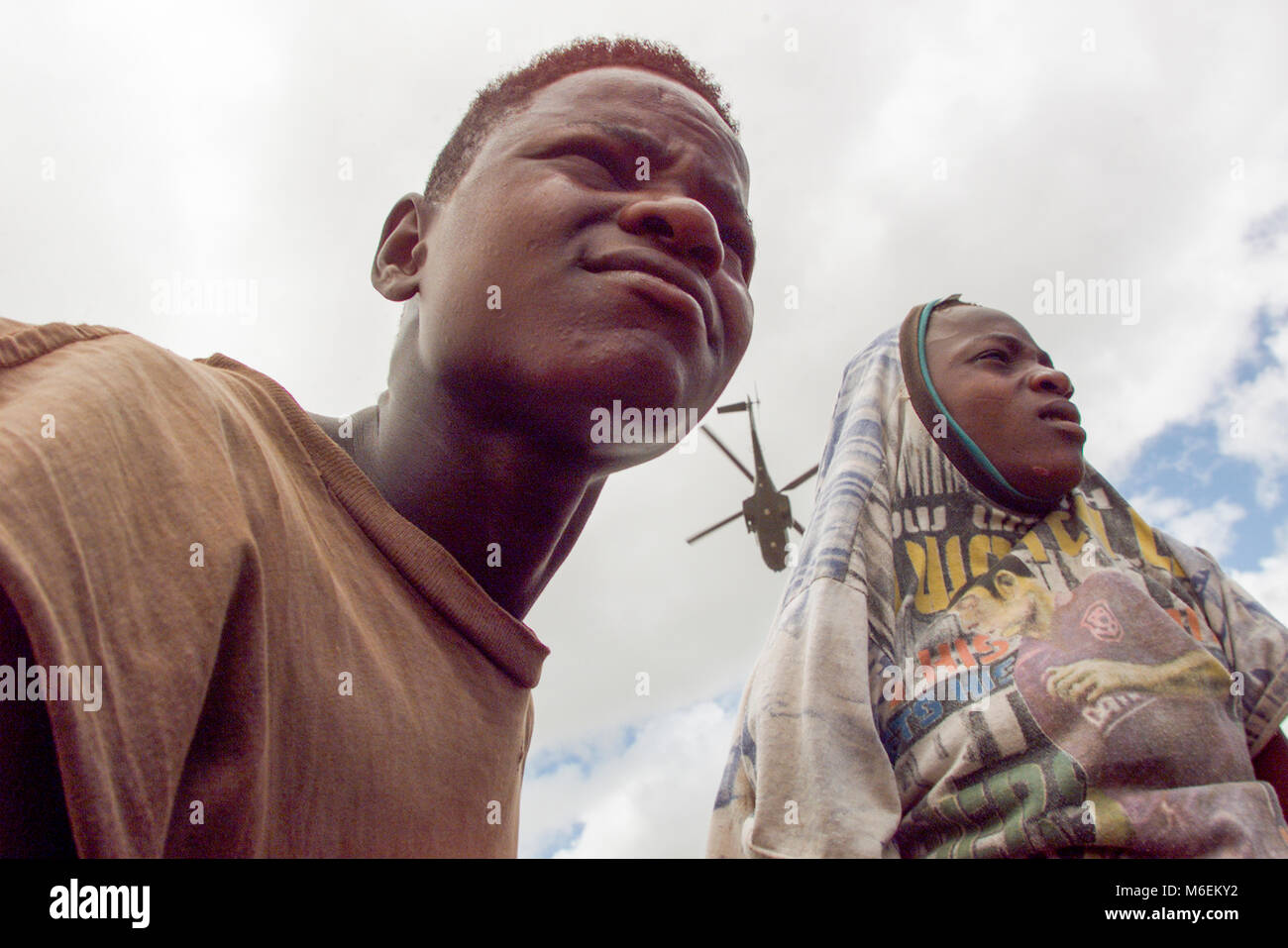 Floods in Mozambique, March 2000; Rescued people in relative safety ...