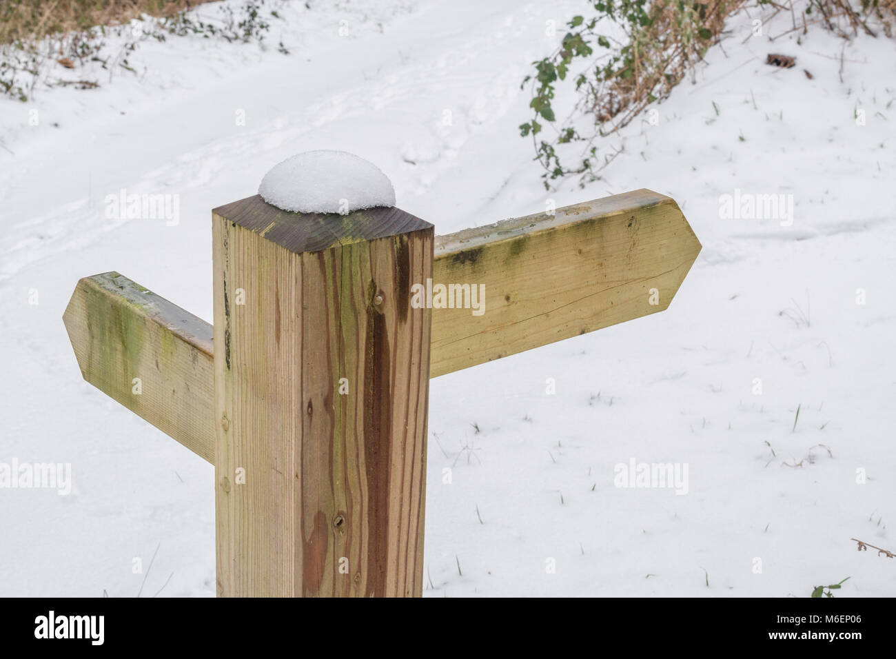 Direction post in the middle of snowy countryside. Which direction to ...