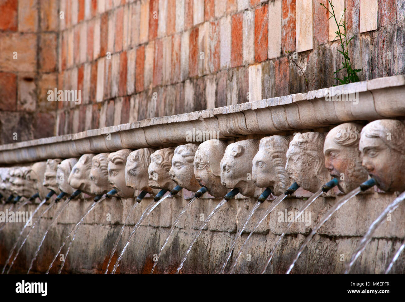 L'Aquila, Italy. Fountain of the 99 Water Spouts. 13th-century fountain ...