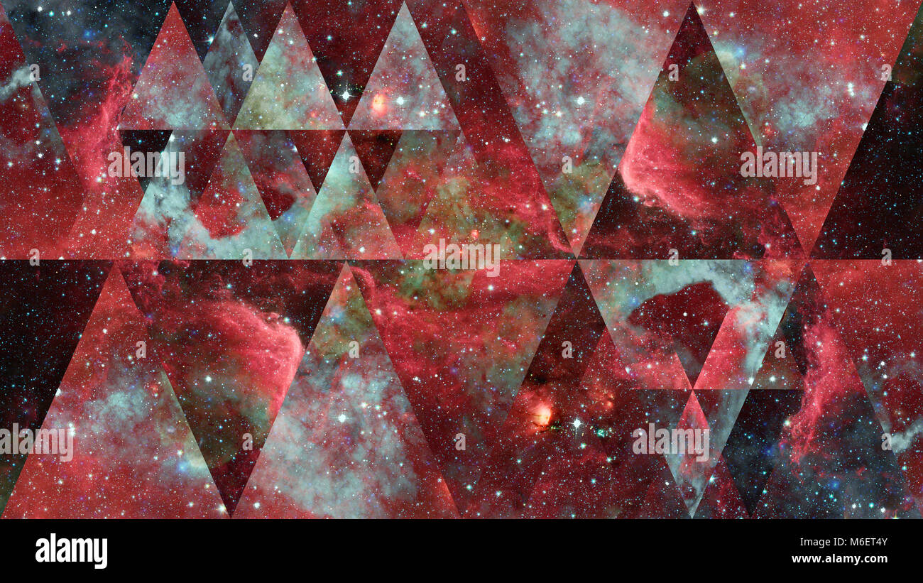 Image of the nebula, galaxy and the sacred geometry collage. Abstract ...