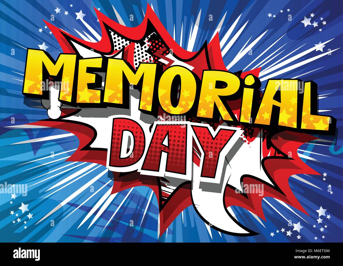 Memorial Day. Comic book lettering greeting card with abstract ...