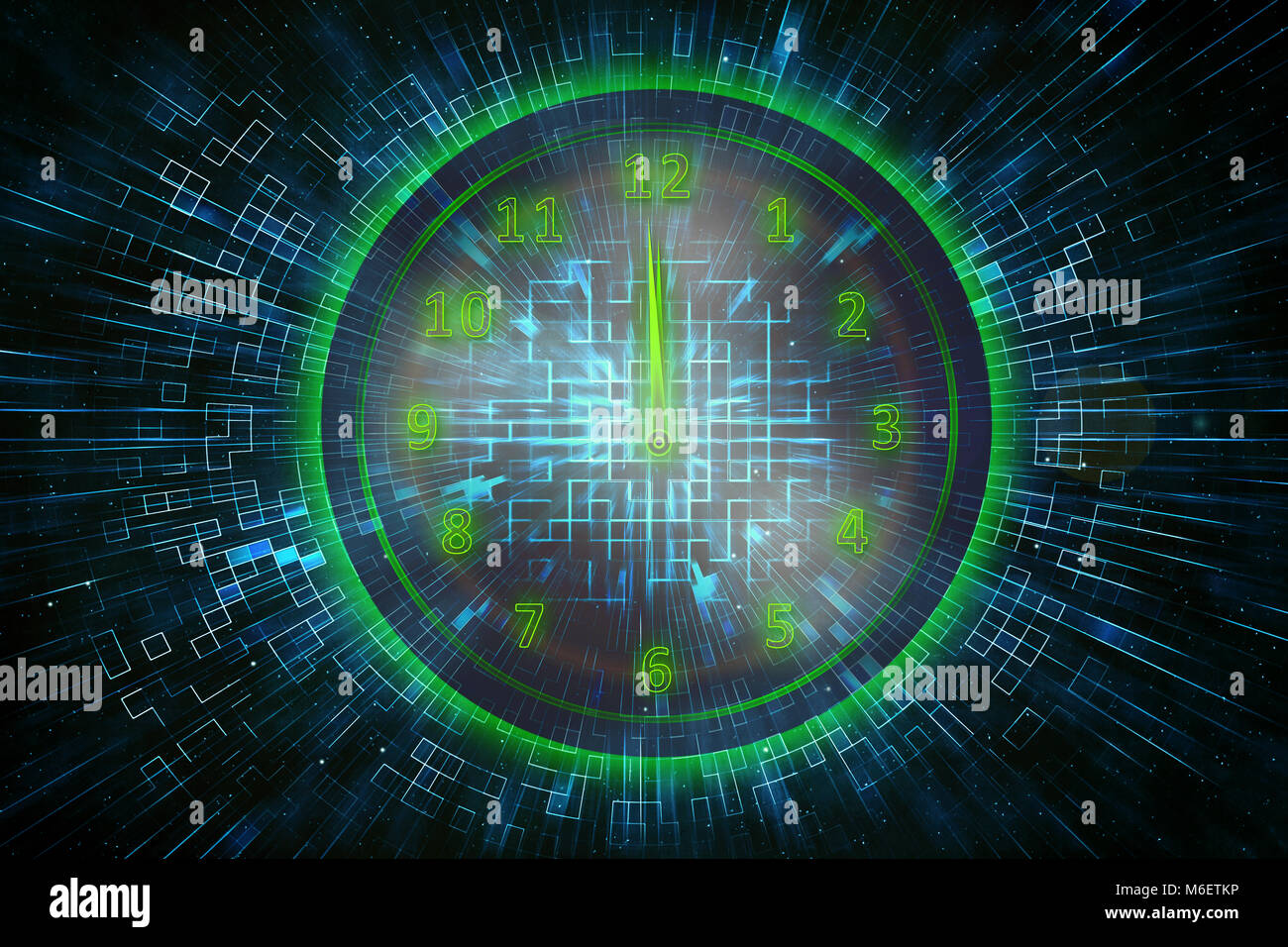 Digital green clock with abstract background Stock Photo - Alamy