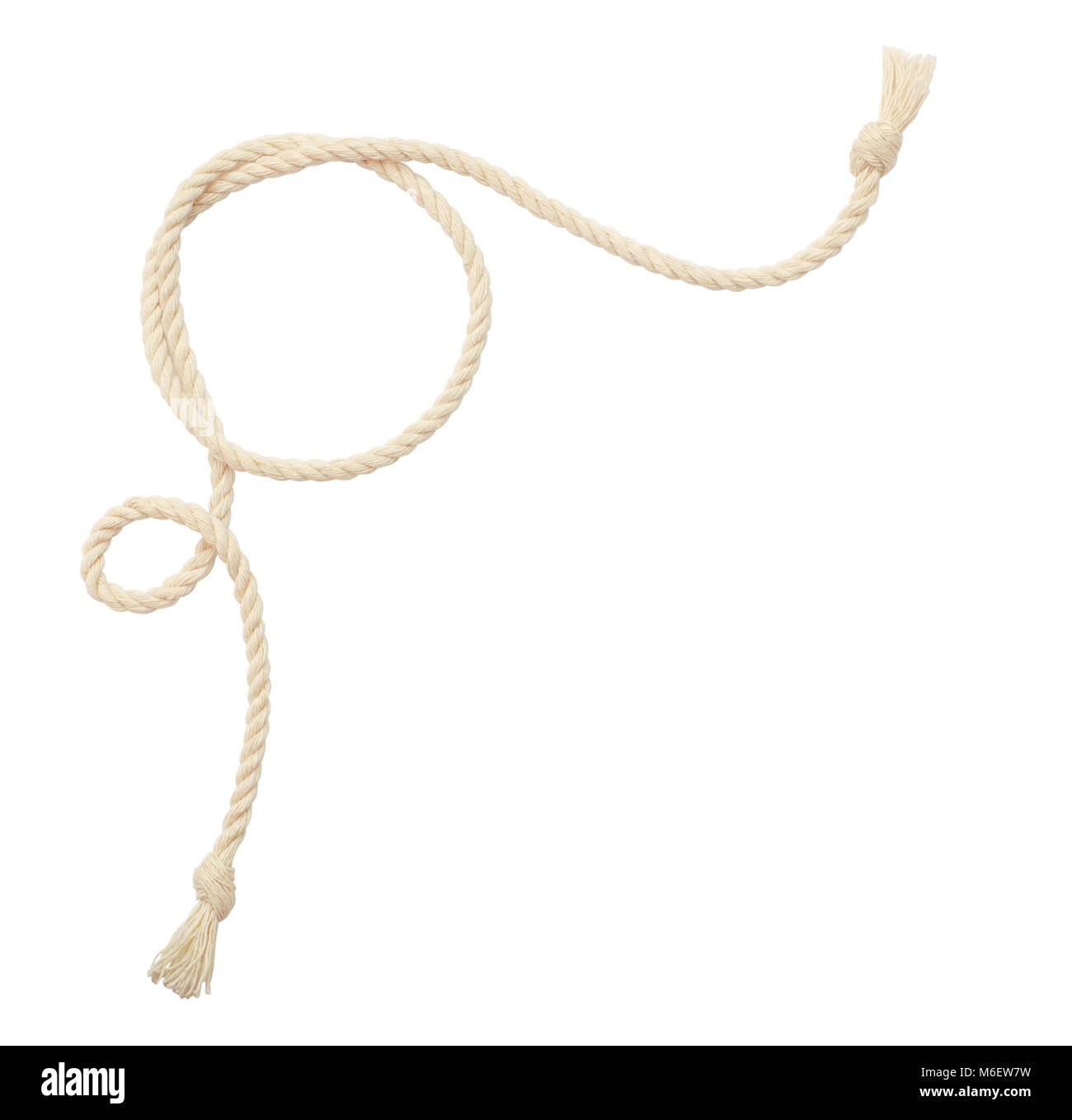 Cotton rope in a corner arrangement isolated on white background. Flat ...