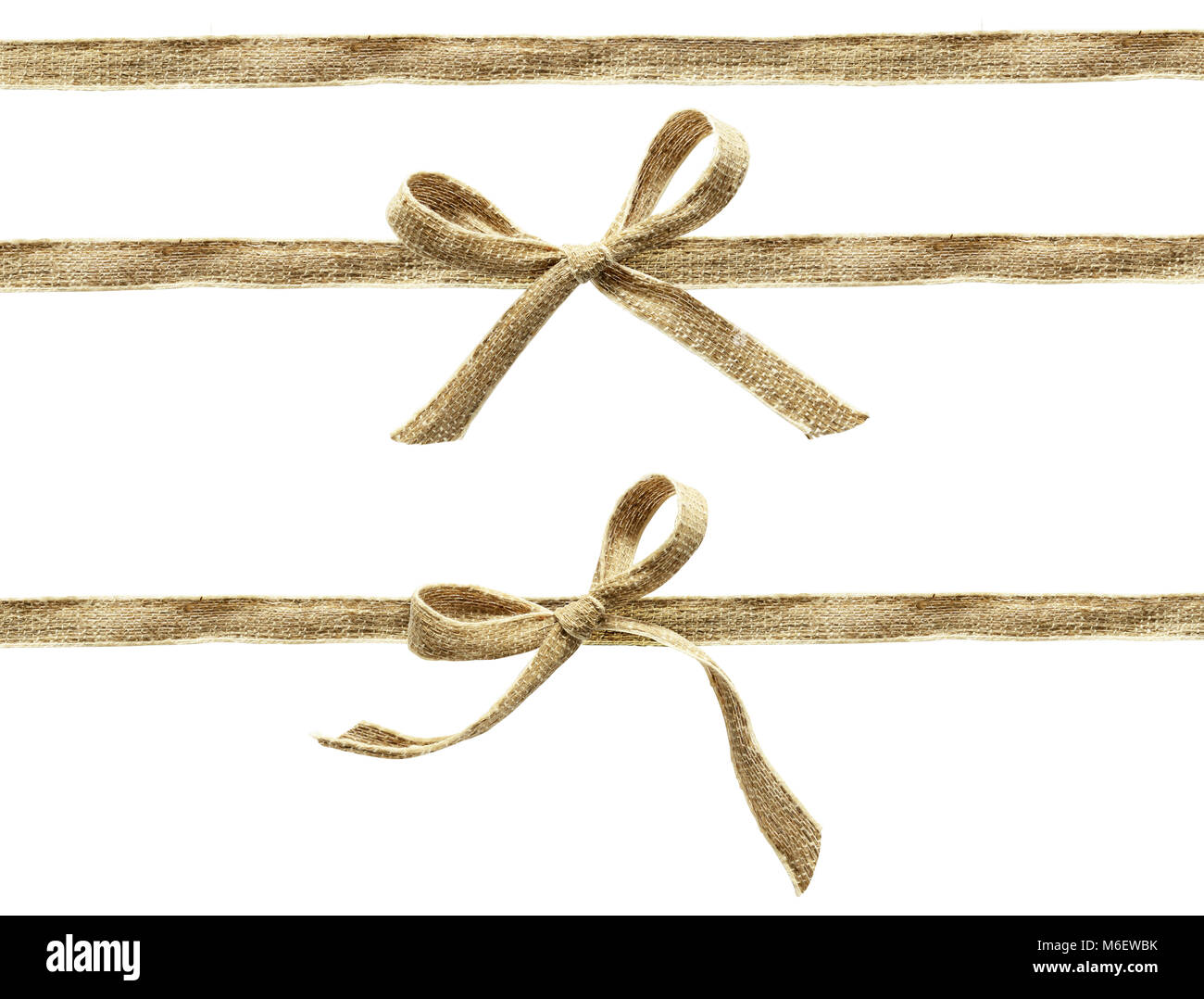 Set of beige canvas ribbons and a bows isolated on white Stock Photo ...
