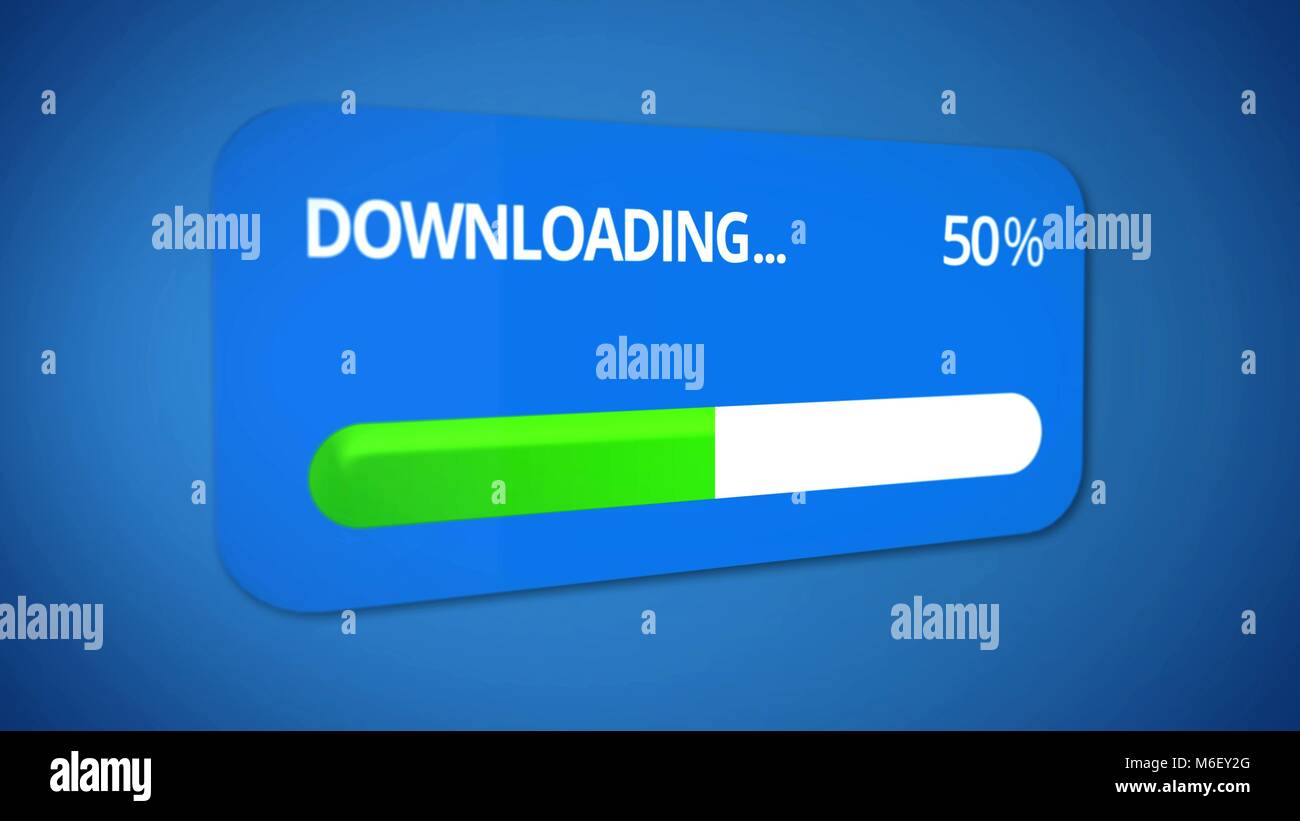 Notification window about downloading, status bar shows half of ...