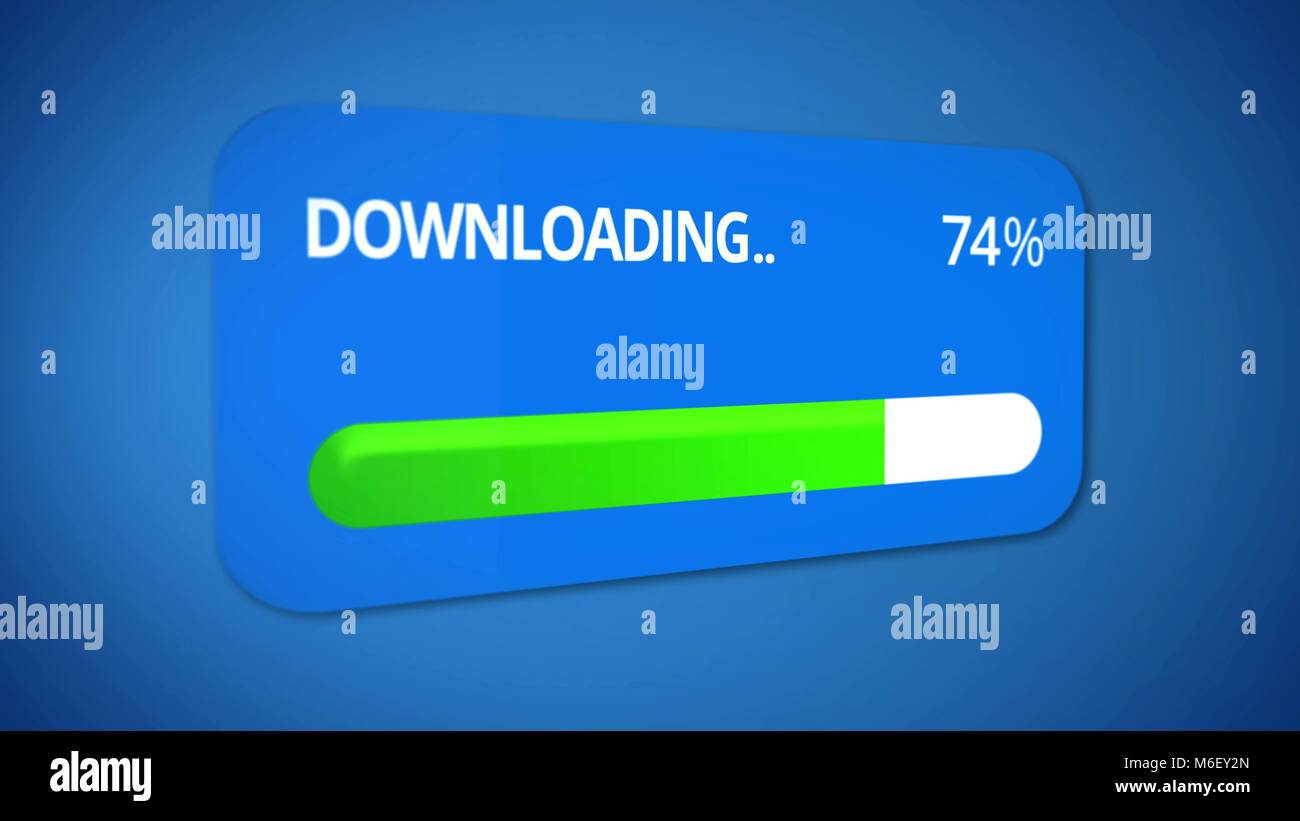 Dialog box with downloading of media file, status bar filled in three ...