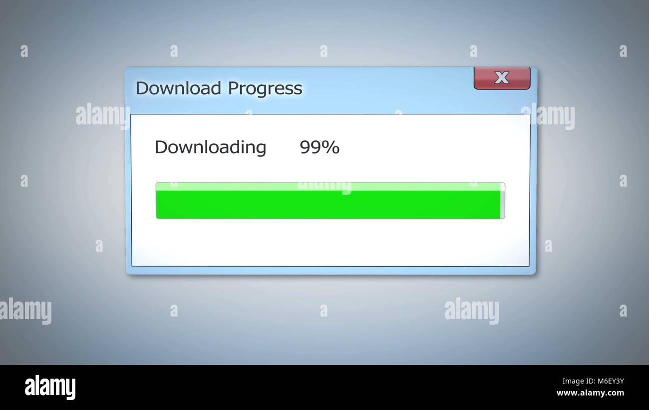 Download progress almost done, dialog box with green status bar ...