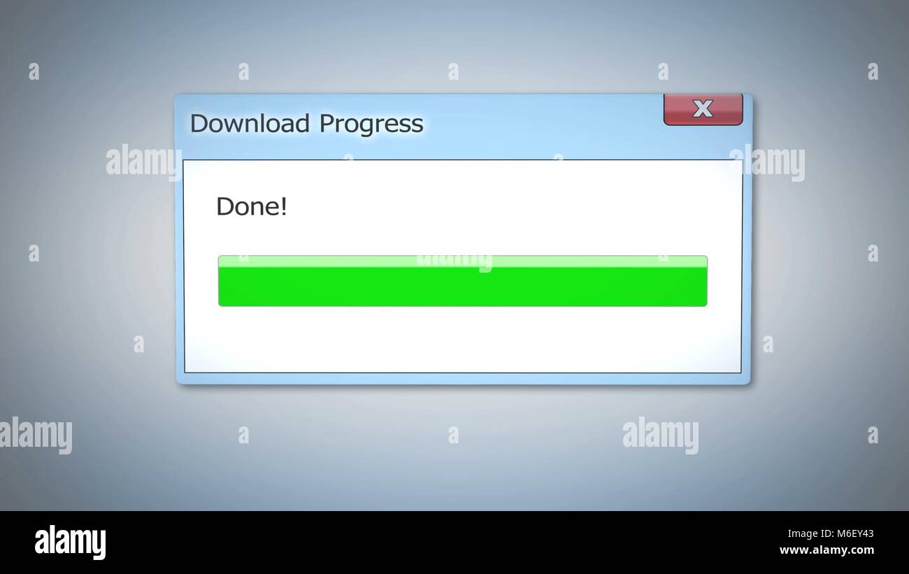 Download progress done, dialog box with green status bar, outdated ...