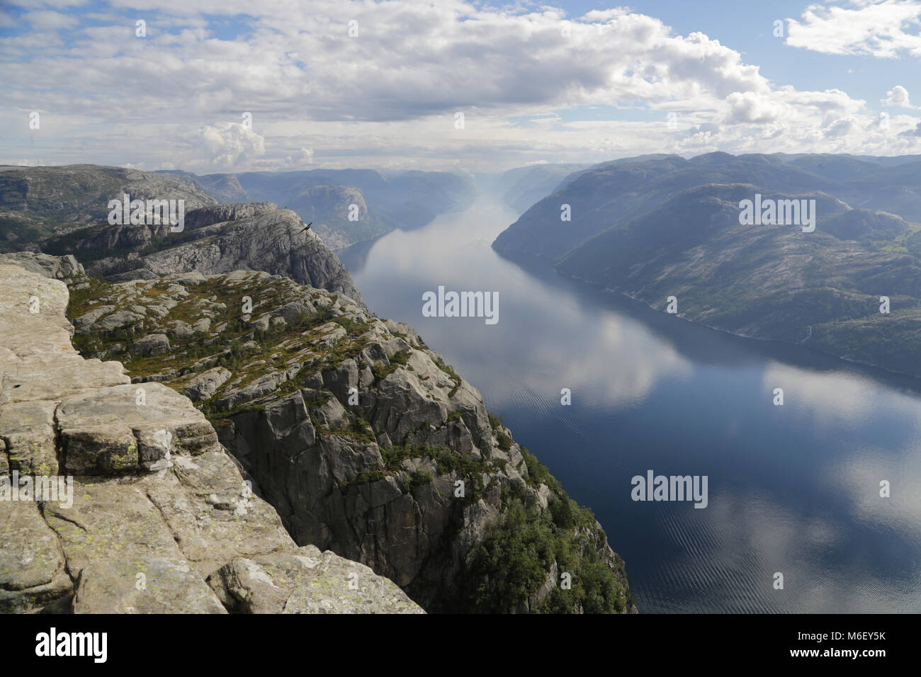 The Preikestolen Cliff in fjord Lysefjord, 604 meter above sea level ...