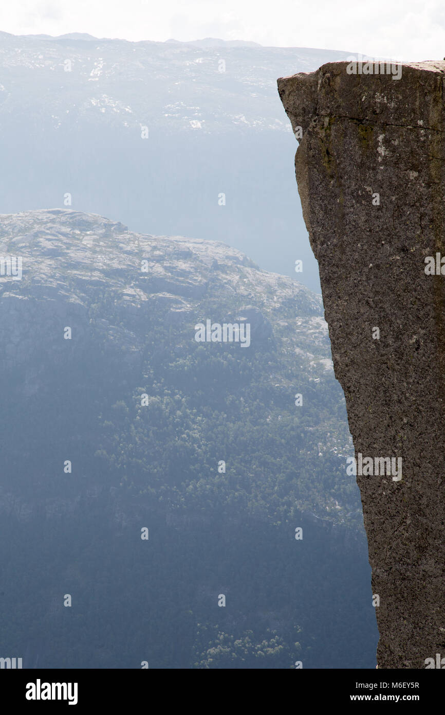 The Preikestolen Cliff in fjord Lysefjord, 604 meter above sea level ...