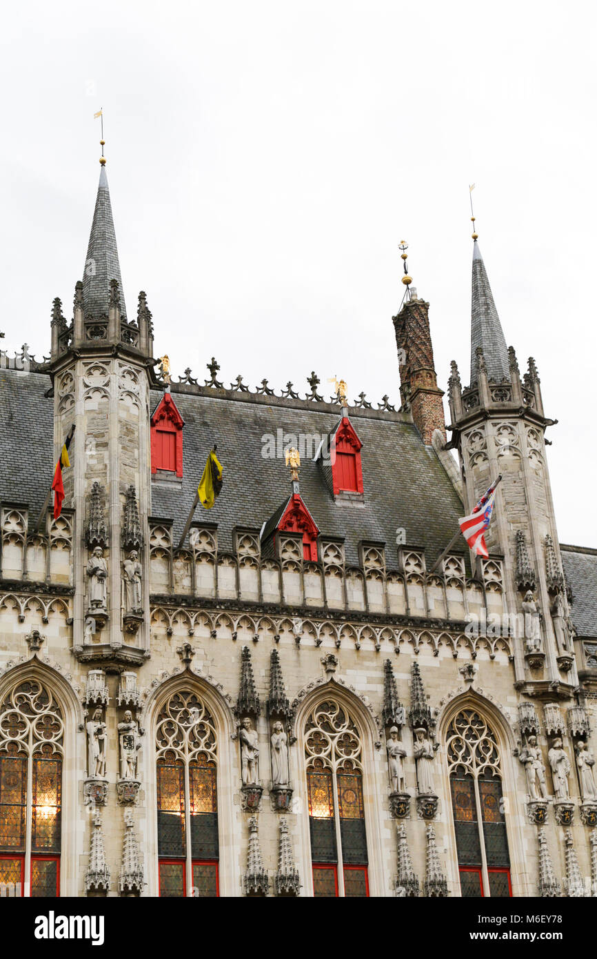 Burg square with town hall in medieval city Bruges, Belgium Stock Photo ...