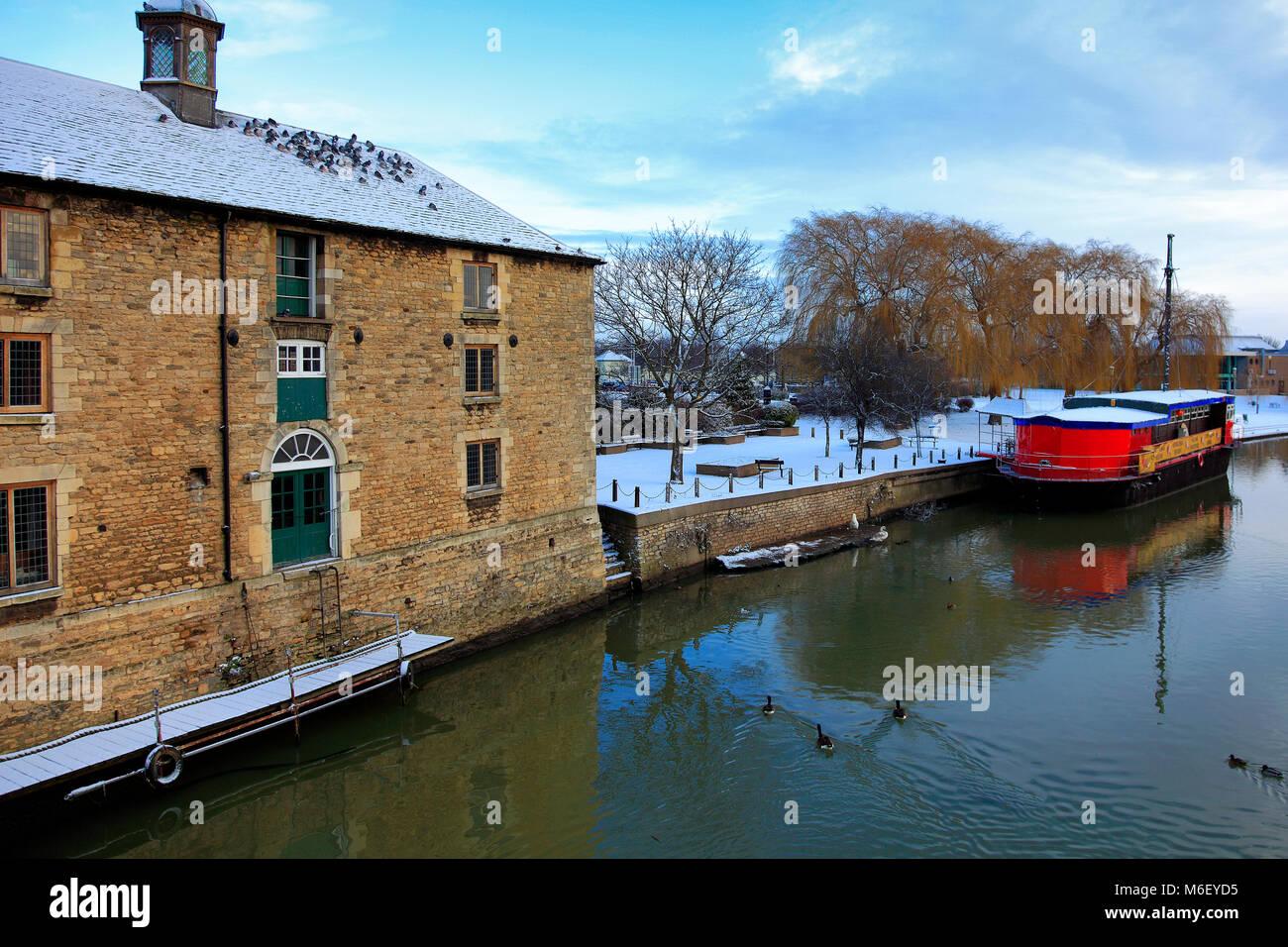 Winter Snow on the Customs House, river Nene, Peterborough City ...