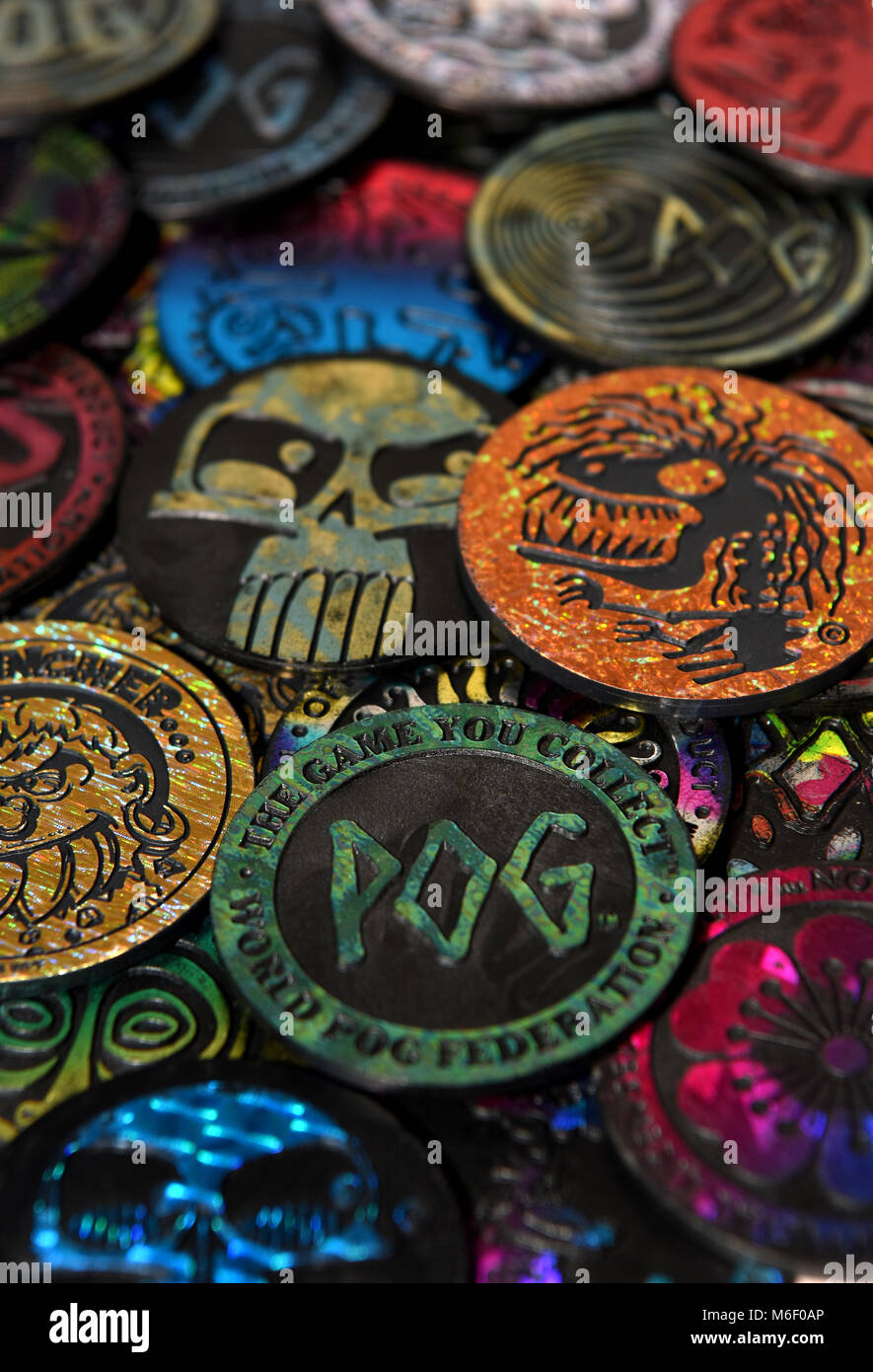 Collection of the Mid 90’s game of Pog’s Stock Photo - Alamy