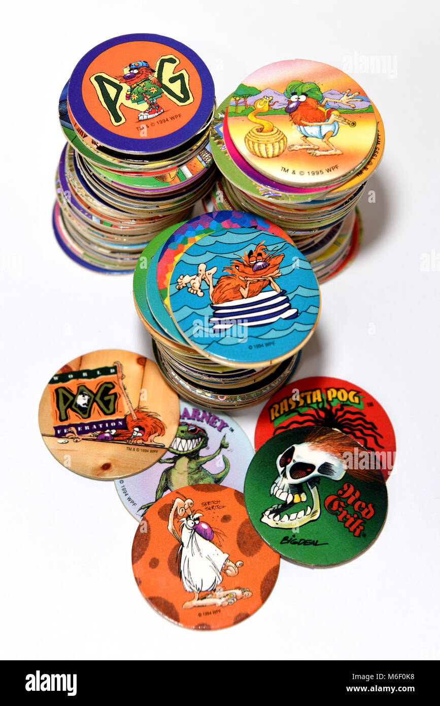Collection of the Mid 90’s game of Pog’s Stock Photo - Alamy