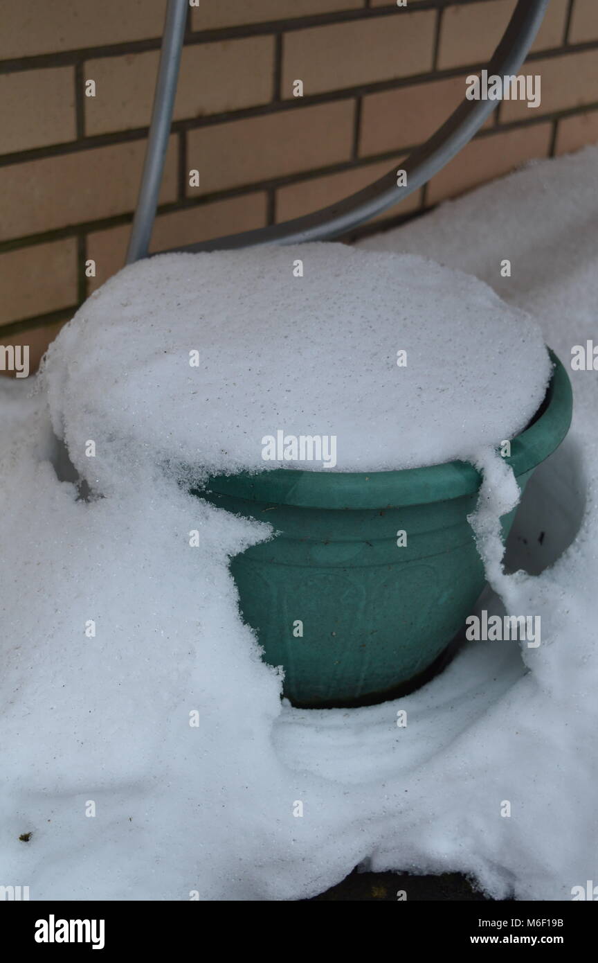 A plant pot completly covered in snow Stock Photo - Alamy