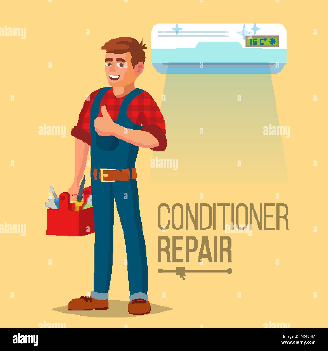 Professional Air Conditioner Repair Vector. Man Electrician Installing ...