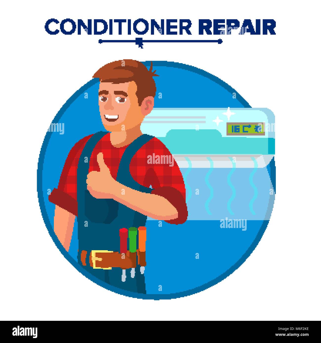 Air Conditioner Repair Service Vector. Technician Repairing Classic ...