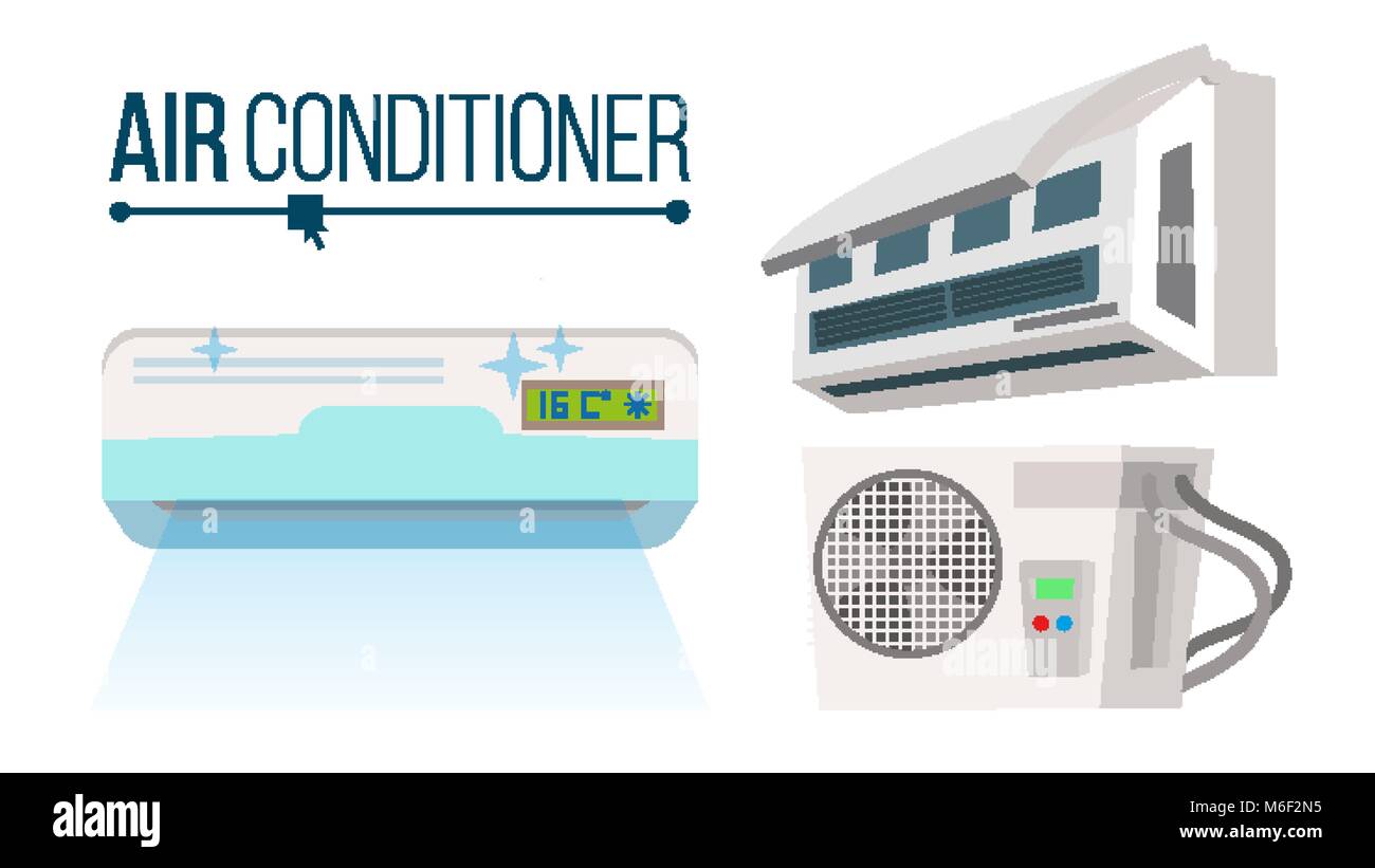 Air Conditioner Set Vector. Different Types Office, Home Conditioner ...
